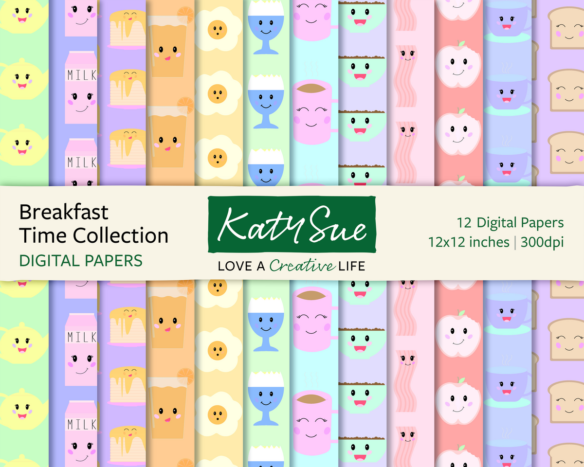 Breakfast Time Collection, 12x12 Digital Papers, Katy Sue Designs