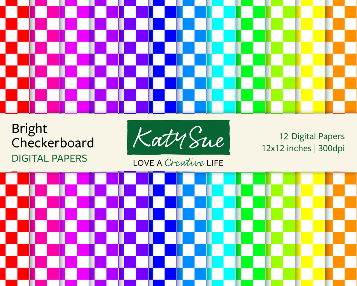 Bright Checkerboard | 12x12 Digital Papers | Katy Sue Designs