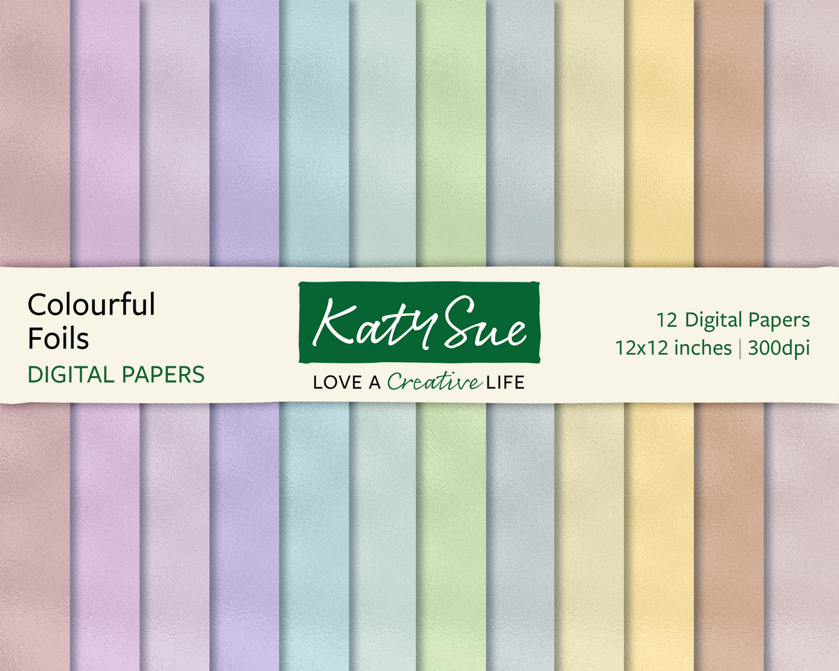 Colourful Foils | 12x12 Digital Papers | Katy Sue Designs