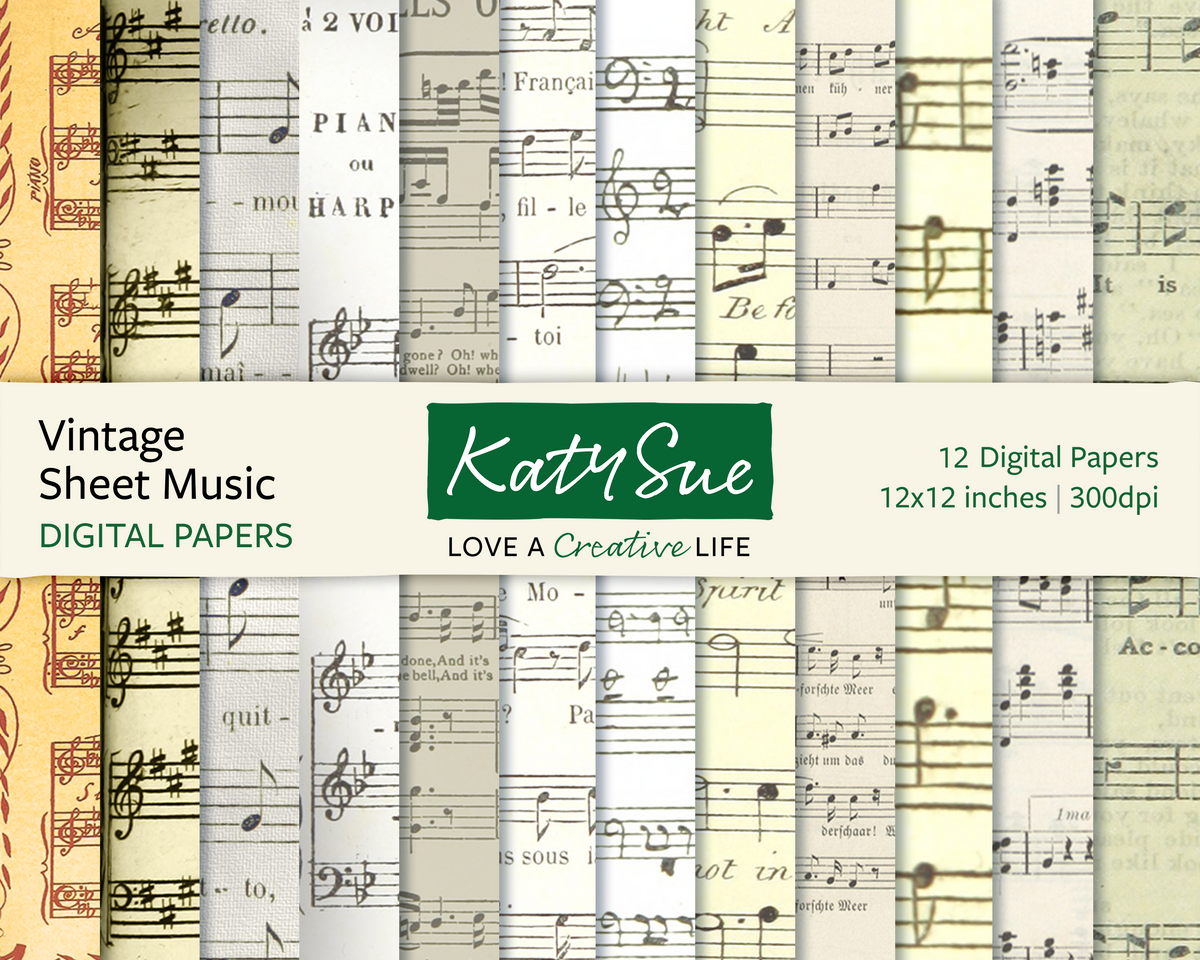 Vintage Sheet Music | 12x12 Digital Papers | Katy Sue Designs