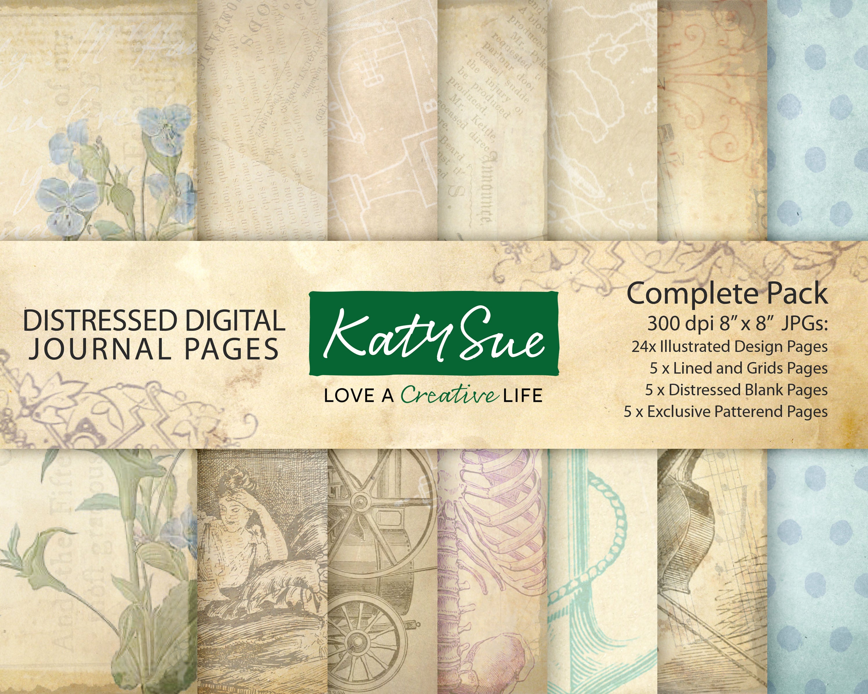 Distressed Digital Journal Pages | Complete Pack — Katy Sue Designs
