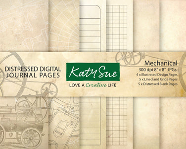 Distressed Mechanical | Digital Journal Pages — Katy Sue Designs