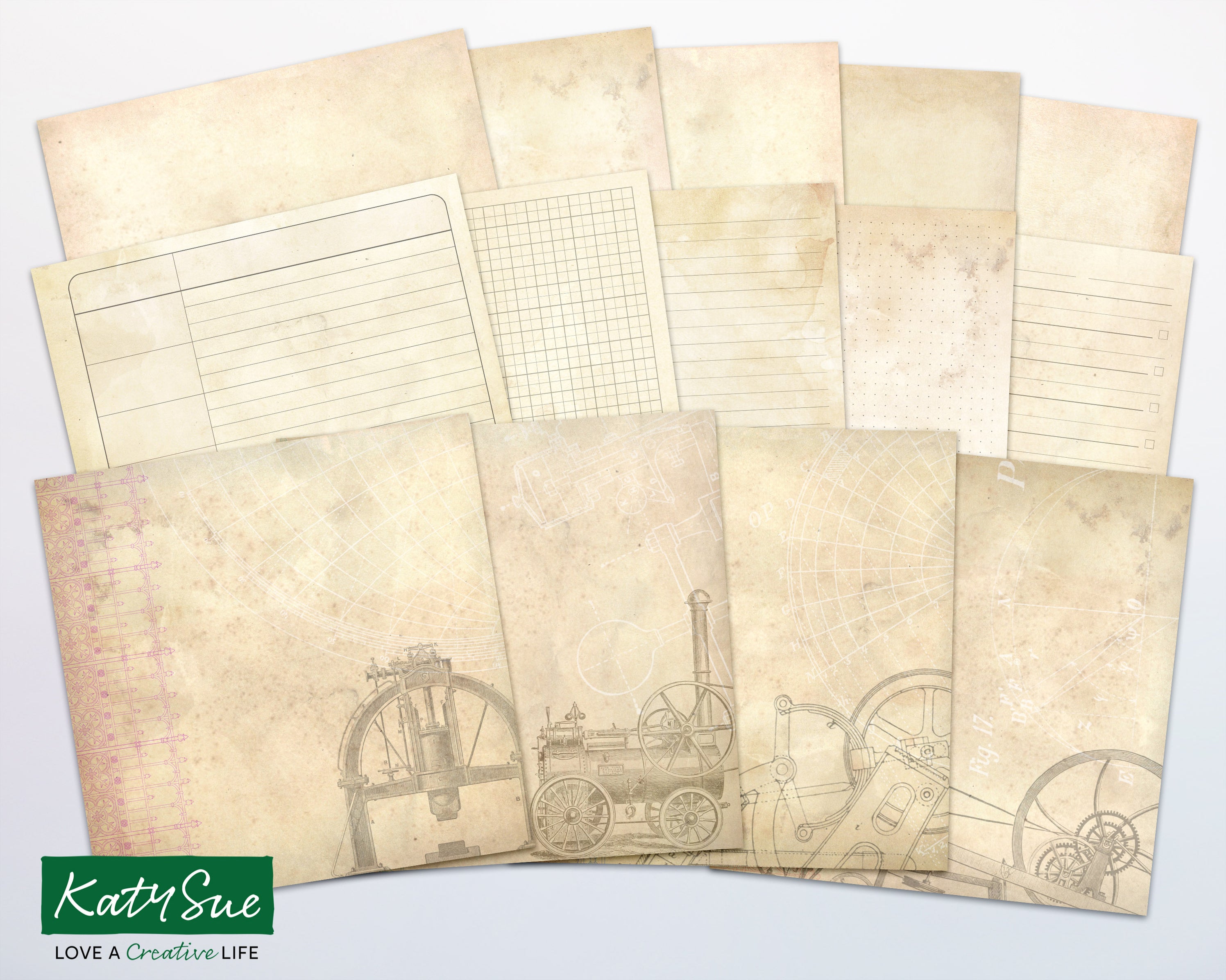 Distressed Mechanical | Digital Journal Pages — Katy Sue Designs