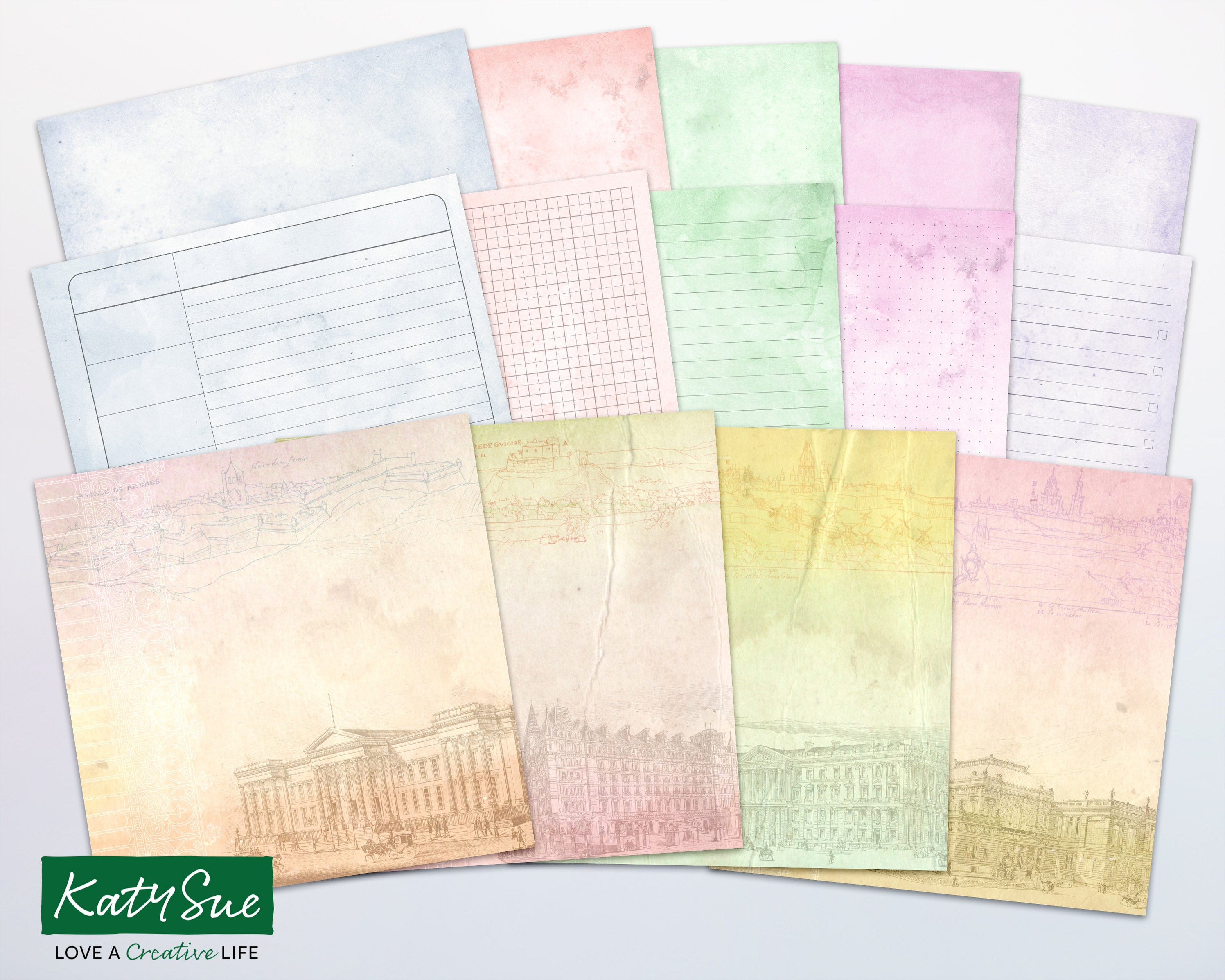 Distressed Pastel Architectural | Digital Journal Pages — Katy Sue Designs