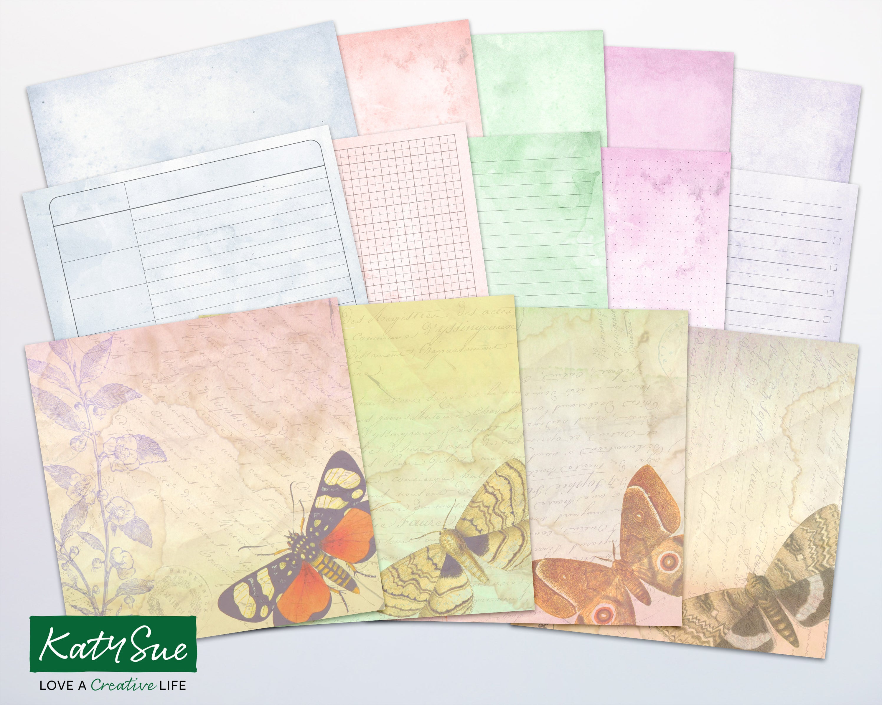 Distressed Pastel Butterflies | Digital Journal Pages — Katy Sue Designs
