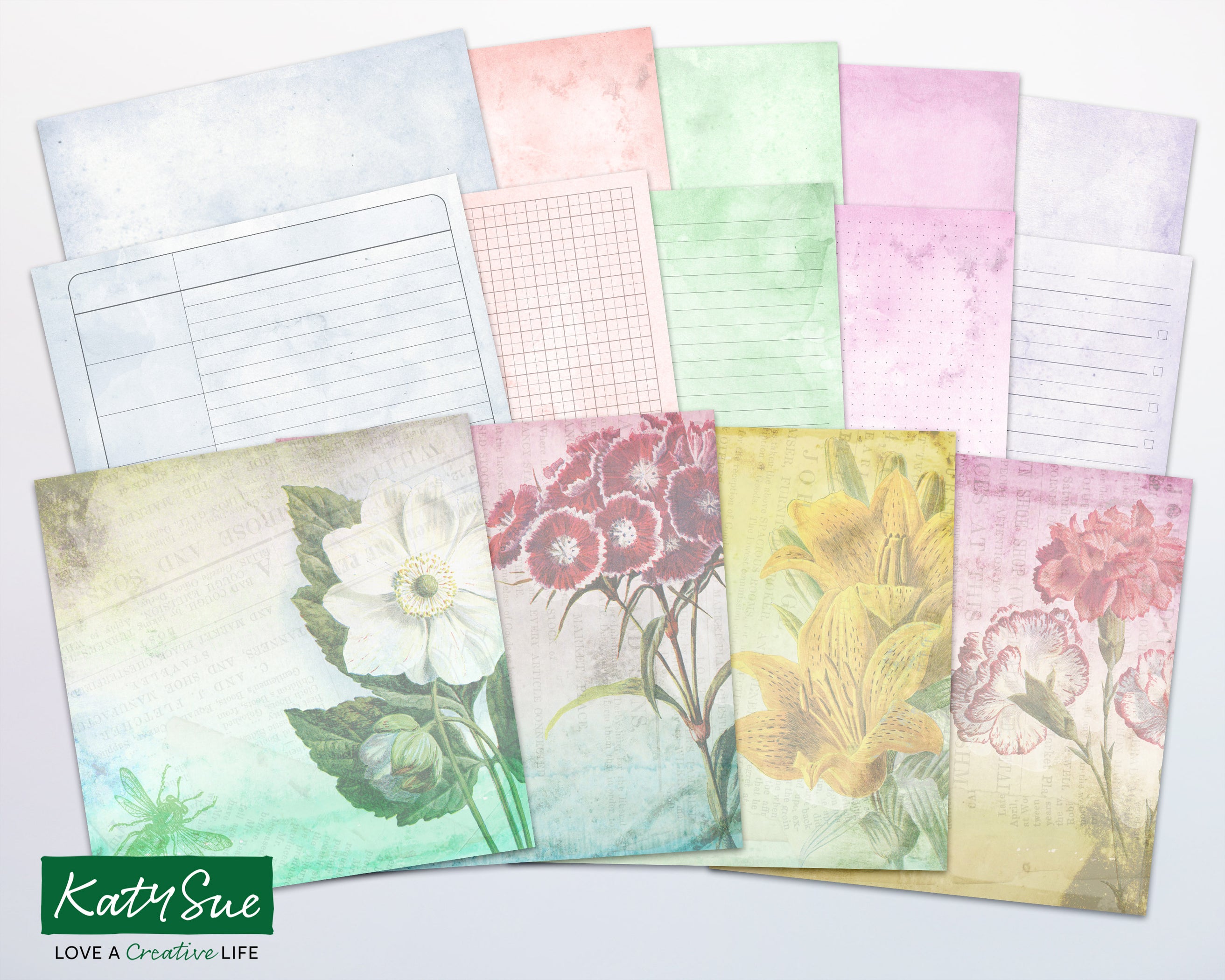 Distressed Pastel Floral | Digital Journal Pages — Katy Sue Designs