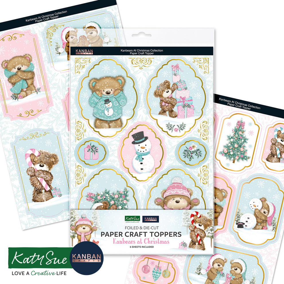 Kanban Crafts Kanbears at Christmas Foiled Paper Craft Toppers, 6 shee ...