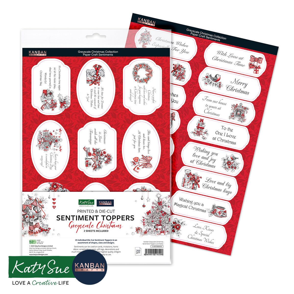 Kanban Crafts Greyscale Christmas Sentiment Toppers, 2 sheets — Katy ...