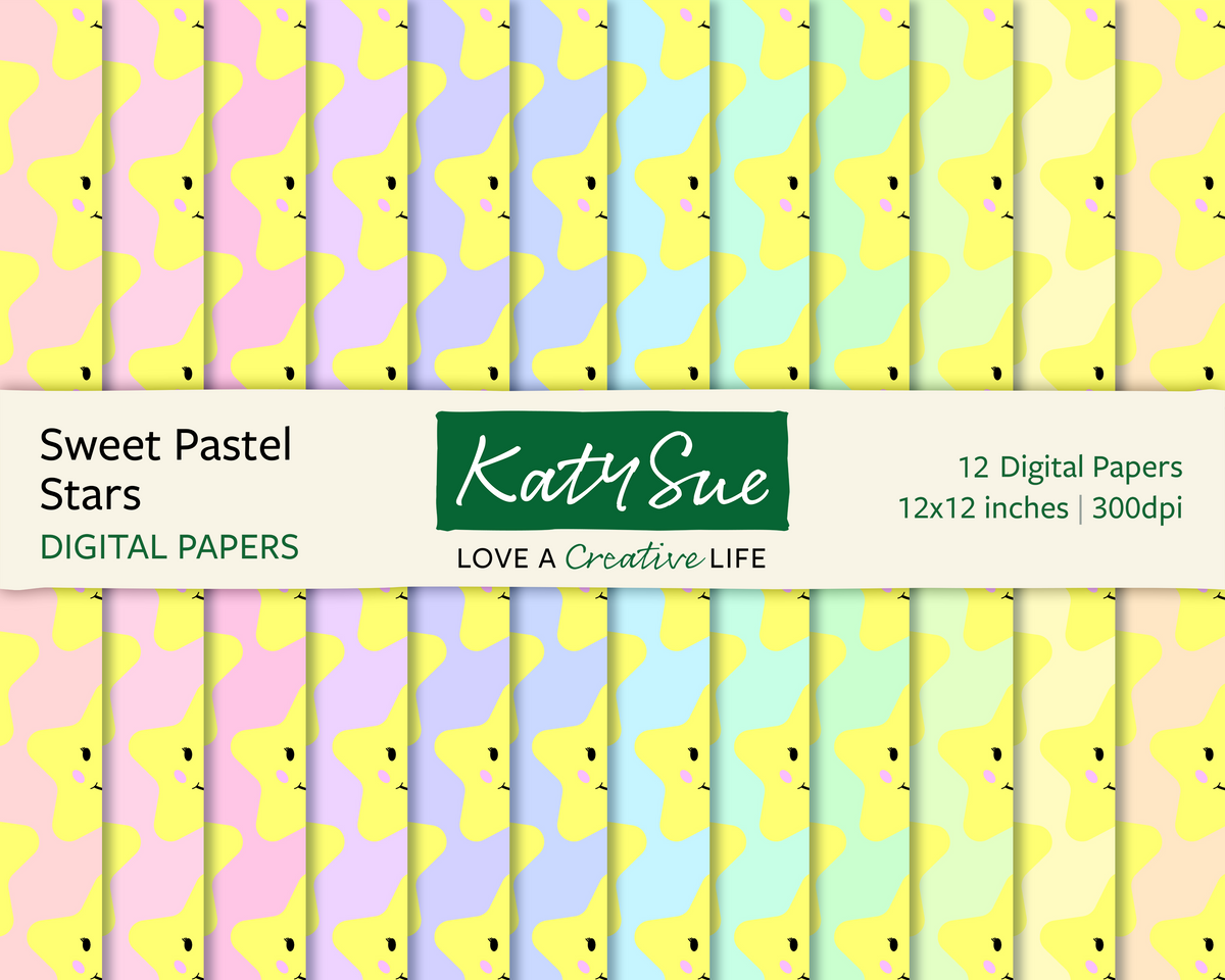 Sweet Pastel Stars | 12x12 Digital Papers | Katy Sue Designs